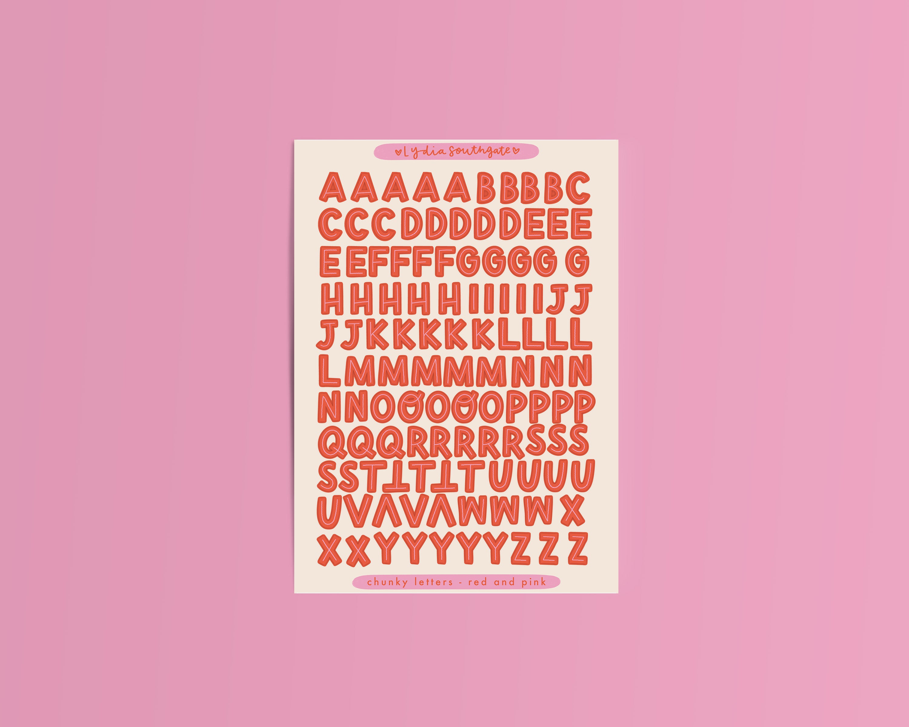 Red and Pink Chunky Letters Sticker Sheet – lydia southgate