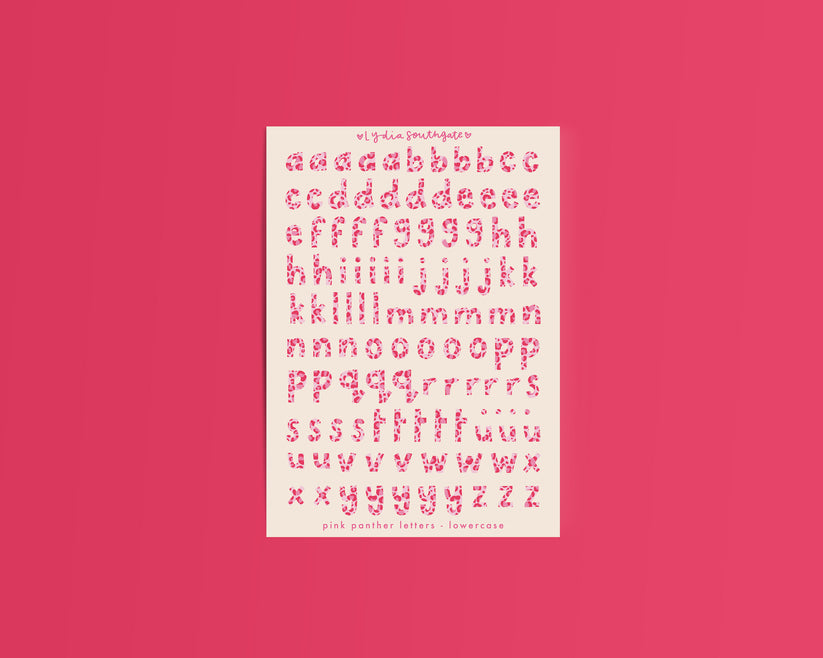 Lowercase Pink Panther Print Letters Sticker Sheet – lydia southgate