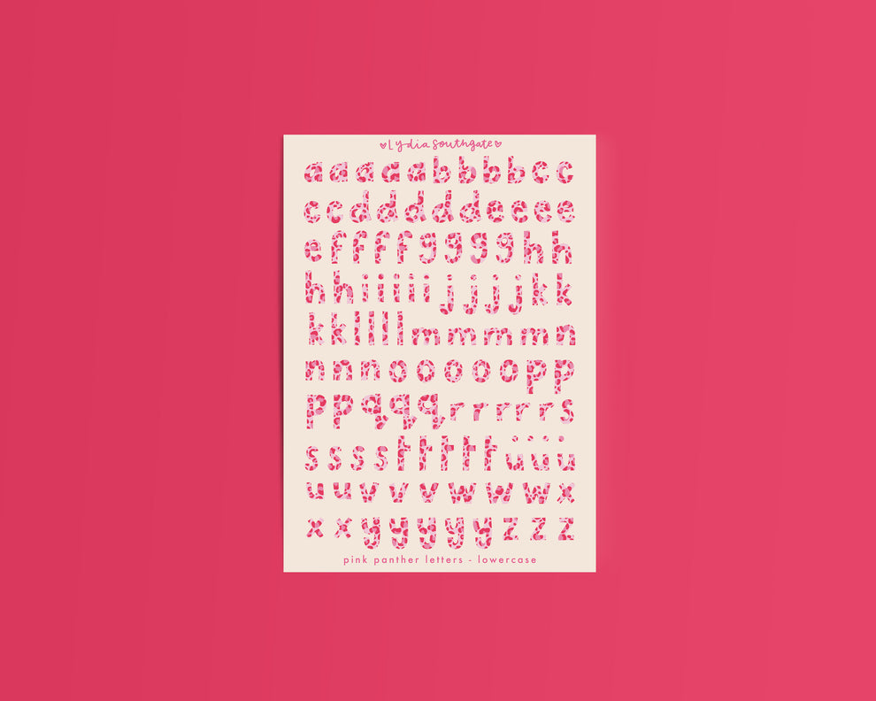 Lowercase Pink Panther Print Letters Sticker Sheet – lydia southgate